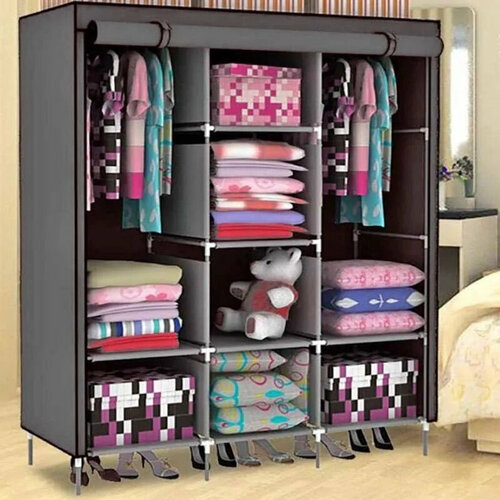 Складной каркасный тканевый шкаф STORAGE WARDROBE 175*150*45 см , серый