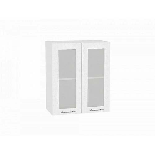 Настенный модуль для кухни Шкаф верхний с 2-мя остекленными дверцами Валерия-М 716*600*318 Белый металлик / Белый