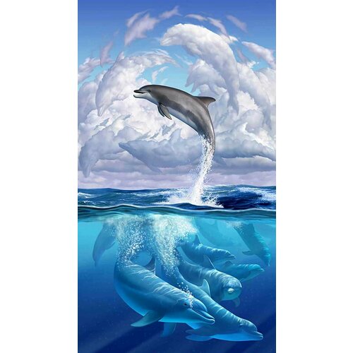 Картина на холсте 60x110 LinxOne "Дельфин, забавный, подводный мир, вертикальный" интерьерная для дома / на стену / на кухню / с подрамником
