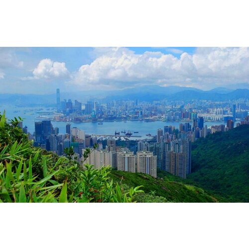 Картина на холсте 60x110 LinxOne "Гонконг, здания, вид сверху" интерьерная для дома / на стену / на кухню / с подрамником