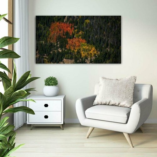 Картина на холсте 60x110 LinxOne "Деревья лес осень" интерьерная для дома / на стену / на кухню / с подрамником