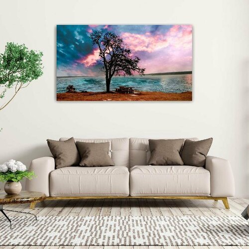 Картина на холсте 60x110 LinxOne "Дерево алый закат" интерьерная для дома / на стену / на кухню / с подрамником