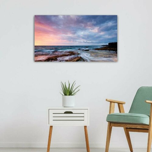 Картина на холсте 60x110 LinxOne "Океан пейзаж рассвет Гавайи" интерьерная для дома / на стену / на кухню / с подрамником