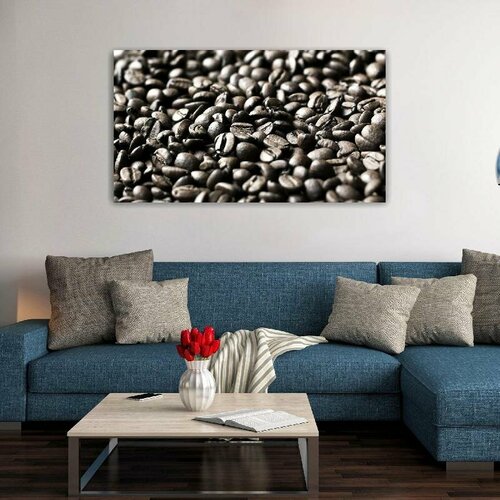 Картина на холсте 60x110 LinxOne "Зерна, кофе, фон, текстура" интерьерная для дома / на стену / на кухню / с подрамником