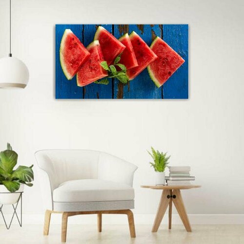 Картина на холсте 60x110 LinxOne "Арбуз дольки watermelon slice" интерьерная для дома / на стену / на кухню / с подрамником