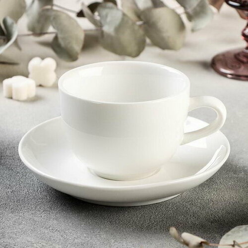 Чайная пара фарфоровая "Бланш", 2 предмета: чашка 200 мл, блюдце d=14.5 см, цвет белый