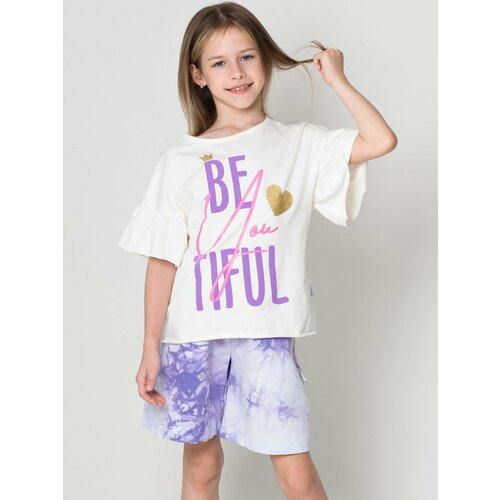 Комплект одежды FUN.TUSA, размер 122-128, белый, фиолетовый