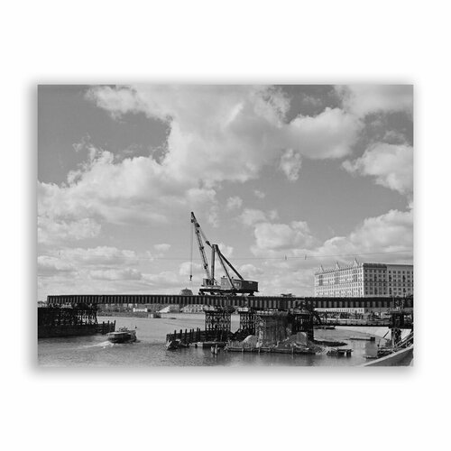 Советский постер, плакат на бумаге / Строительство Новоарбатского моста / Размер 30 x 40 см