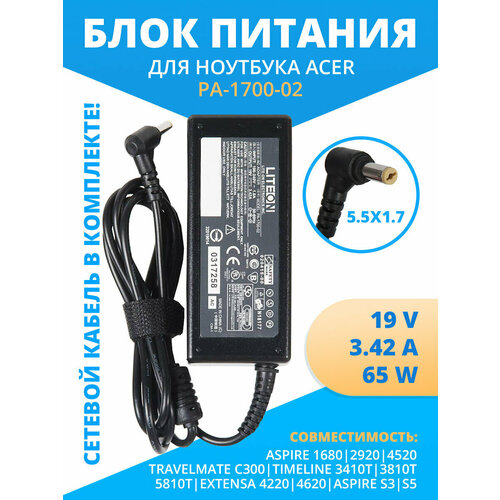 Блок питания ZeepDeep для Acer 19V 3.42A, 65W, 5.5x1.7