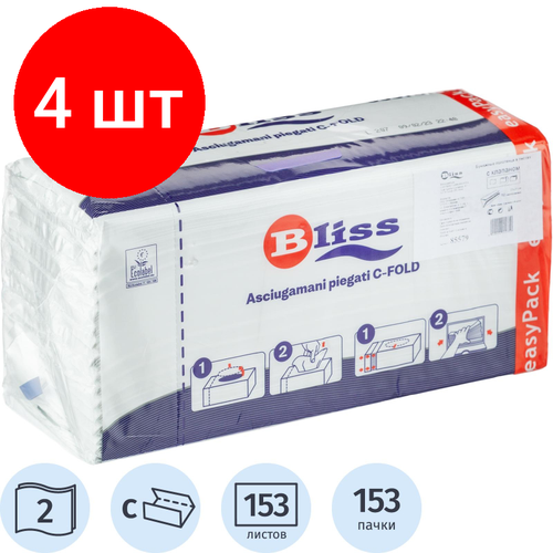 Комплект 4 упаковок, Полотенца бумажные д/дисп. BLISS С-слож 2сл бел с клапаном 153л/уп 85579