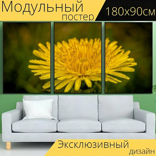 Модульный постер "Цветок, лепестки, желтый" 180 x 90 см. для интерьера