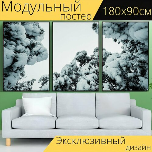 Модульный постер "Лес, снег, деревья" 180 x 90 см. для интерьера