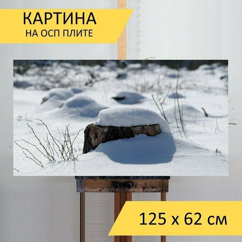 Картина на ОСП 125х62 см. "Зима, снег, биль" горизонтальная, для интерьера, с креплениями