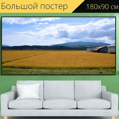 Большой постер "Сельскохозяйственных торговых компаний, поле, пейзаж" 180 x 90 см. для интерьера