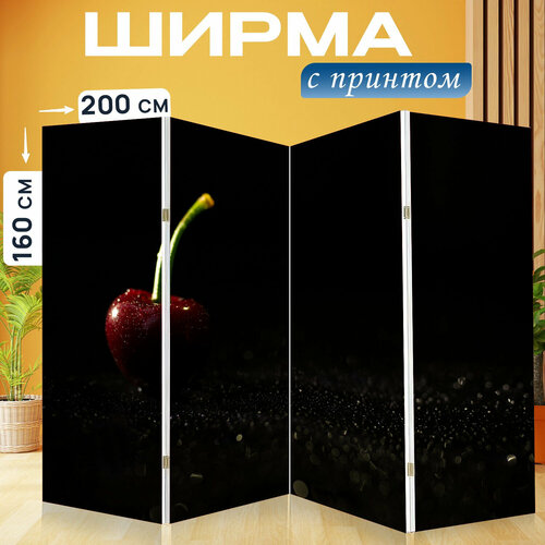 Ширма перегородка с принтом "Вишня, фрукты, свет" на холсте - 200x160 см. для зонирования, раскладная
