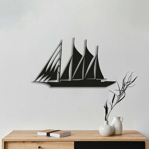 Декоративное металлическое панно, Парусная лодка (черный цвет)
