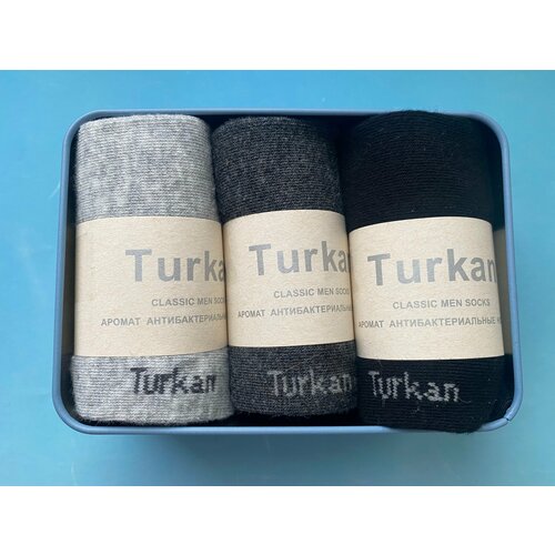 Носки Turkan Носки Turkan в железной коробке, 3 пары, размер 41-46, черный, серый