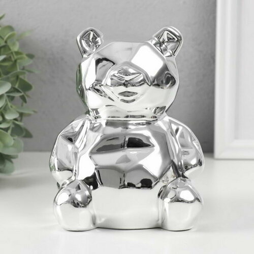 Копилка керамика "Медвежонок 3D грани" серебро 11х9.5х14.3 см