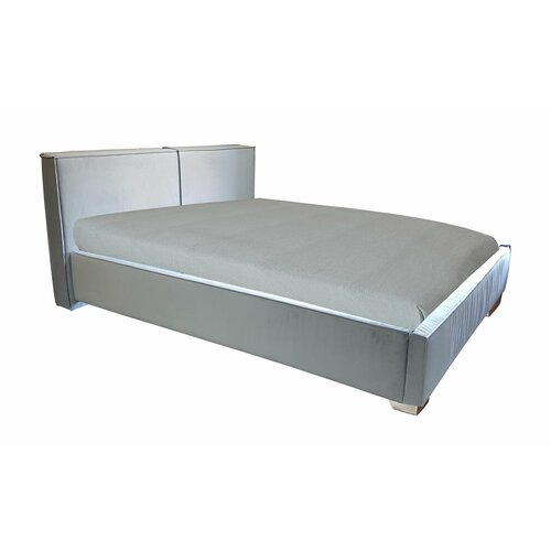 Двуспальная кровать Бруклин 140x200 основание металлическое с ламелями велюр серый ножки 5 см