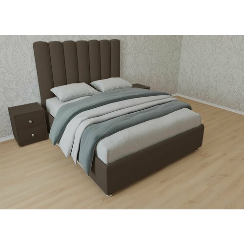 Односпальная кровать Женева Нью 90x200 основание металлическое с ламелями велюр коричневый без ножек