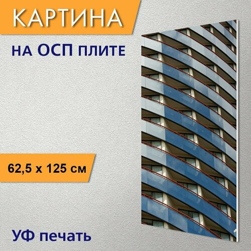 Вертикальная картина на ОСП "Строительство, архитектуры, балконы" 62x125 см. для интерьериа