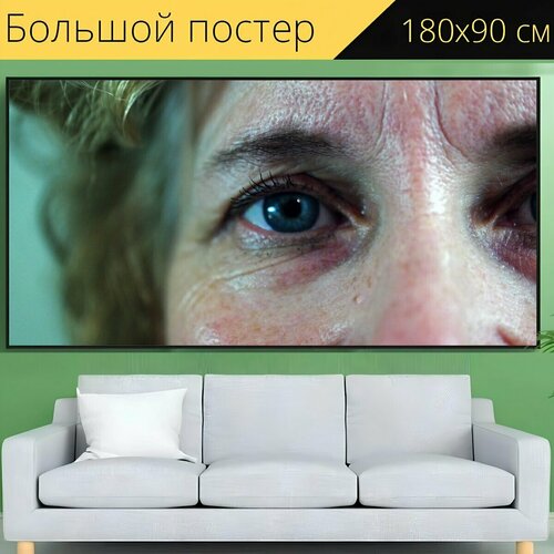 Большой постер "Процедуры для лица, женщина, глаз" 180 x 90 см. для интерьера