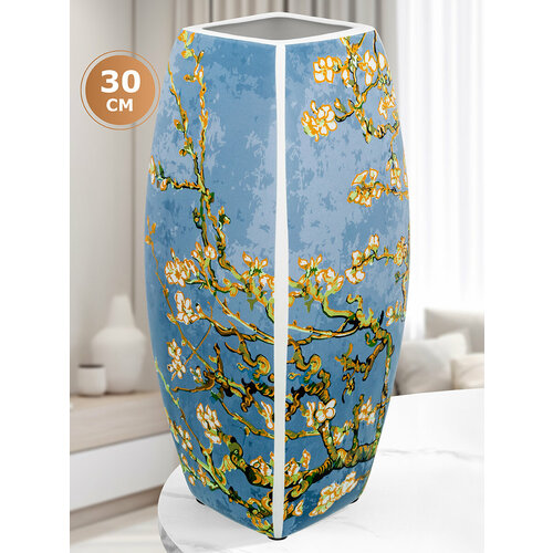 Ваза 3,15 л 12,5х12,5х30 см Elan Gallery Цветущий миндаль, квадратная