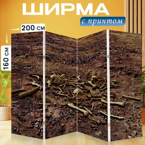Ширма перегородка с принтом "Пустыня, череп, кость" на холсте - 200x160 см. для зонирования, раскладная