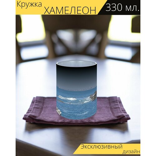 Кружка хамелеон с принтом "Масатлан мексика, русалка статуя, русалка скульптура" 330 мл.