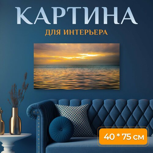 Картина на холсте "Море, океан, восход солнца" на подрамнике 75х40 см. для интерьера
