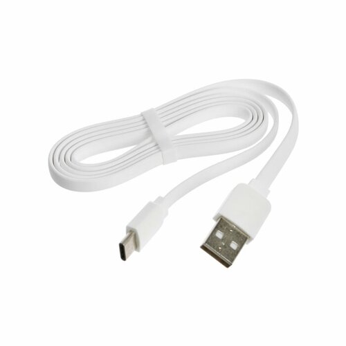 Кабель Type-C - USB, 2.4 А, 1 м, зарядка + передача данных, плоский, пакет, белый (комплект из 14 шт)
