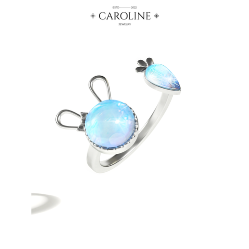 Кольцо-кулон Caroline Jewelry, лунный камень, кристалл, безразмерное, голубой, серебряный