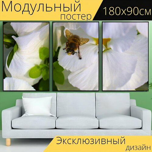 Модульный постер "Пчела, цветок, ошибка" 180 x 90 см. для интерьера