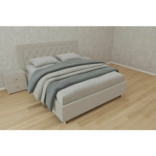 Двуспальная кровать Алания 160x200 с подъемным механизмом и с коробом для белья велюр бежевый ножки 5 см