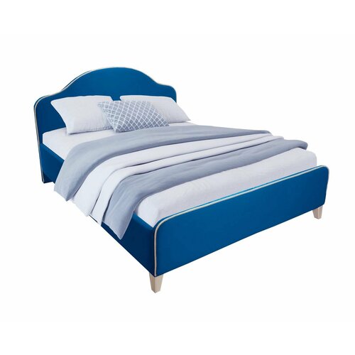 Односпальная кровать София 80x200 с подъемным механизмом и с коробом для белья велюр синий ножки 5 см