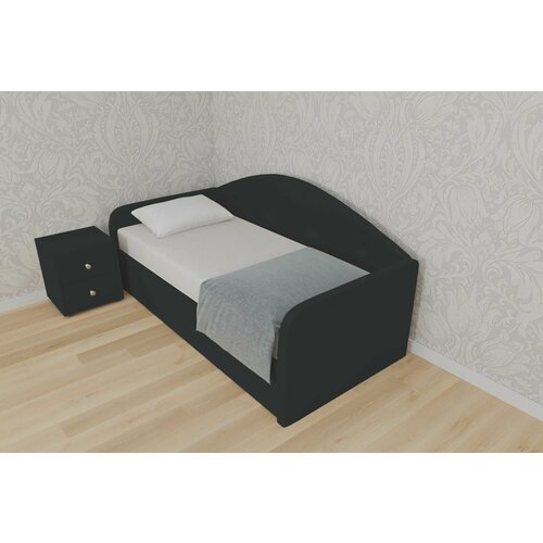 Односпальная кровать Рим 120x200 с подъемным механизмом и с коробом для белья велюр черный