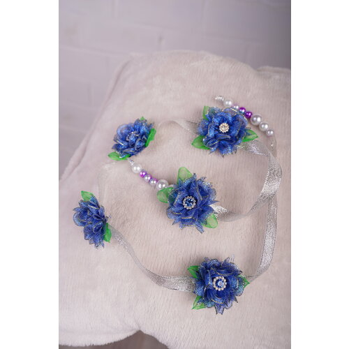 Лента для косички для девочки с голубыми цветами ручной работы