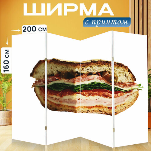 Ширма перегородка с принтом "Сэндвич, бургер, бутерброд" на холсте - 200x160 см. для зонирования, раскладная