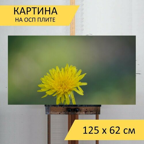 Картина на ОСП 125х62 см. "Одуванчик, желтый, весна" горизонтальная, для интерьера, с креплениями