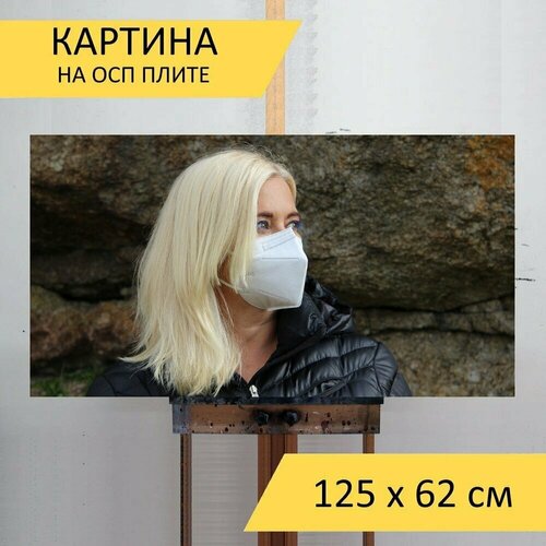Картина на ОСП 125х62 см. "Женщина, маска для лица, защита" горизонтальная, для интерьера, с креплениями