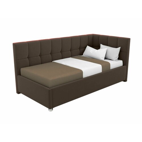 Двуспальная кровать Эльза 140x200 основание металлическое с ламелями велюр коричневый без ножек угол левый