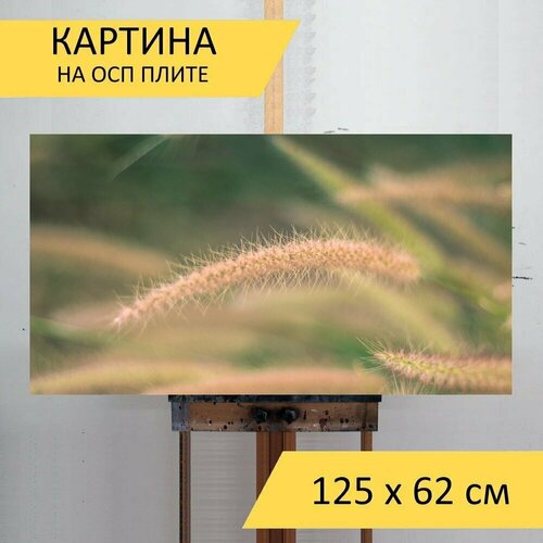 Картина на ОСП 125х62 см. "Трава цветок, природа, луг" горизонтальная, для интерьера, с креплениями