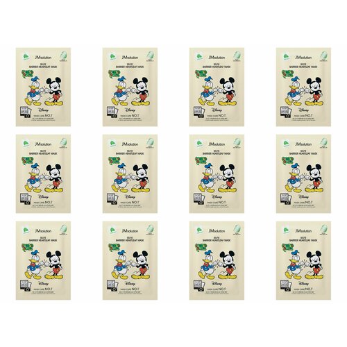 JMsolution Маска для лица тканевая Disney Collection Selfie Barrier Heartleaf Mask, Успокаивающая, с экстрактом хауттюйнии, 30 мл, 12 шт