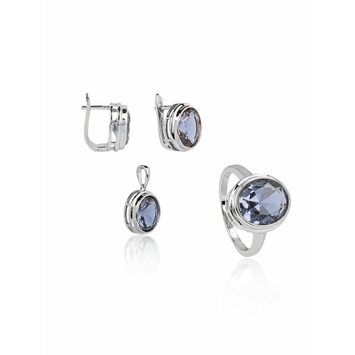 Комплект бижутерии Комплект с камнем Александрит подвеска, кольцо и серьги Bijuton, голубой, фиолетовый