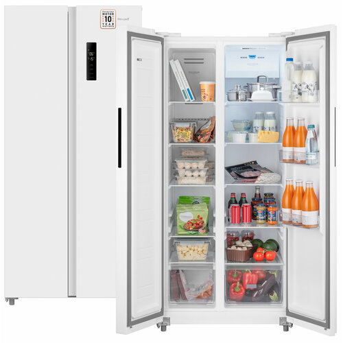 Отдельностоящий холодильник с инвертором Weissgauff WSBS 500 Inverter NoFrost White Side by Side двухдверный, 3 года гарантии, Мощность замораживания 12 кг сутки, Сенсорное управление, Цифровой дисплей, Большой общий объём 500 л, Тихий режим работы, A+