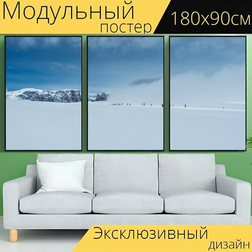 Модульный постер "Зимний пейзаж, зима, снег" 180 x 90 см. для интерьера