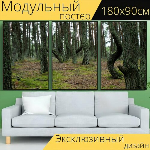 Модульный постер "Лес, деревья, сосна" 180 x 90 см. для интерьера