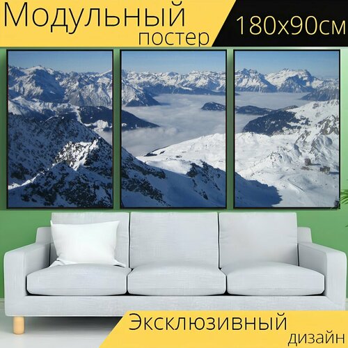 Модульный постер "Вербье, горы, снег" 180 x 90 см. для интерьера