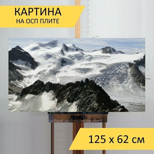 Картина на ОСП 125х62 см. "Зима, горы, снег" горизонтальная, для интерьера, с креплениями