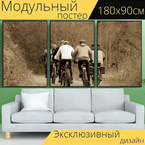 Модульный постер "Велосипедист, поездка, ездить на велосипеде" 180 x 90 см. для интерьера